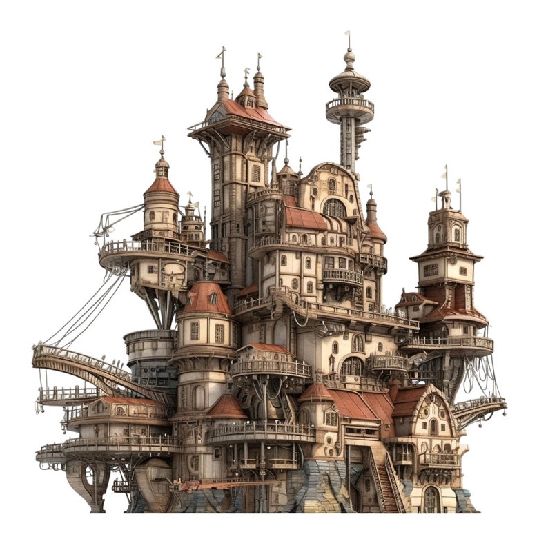 Steampunk Castles With Towers Clipart Instant Download Digital Transparent PNG Images Fantasy ...