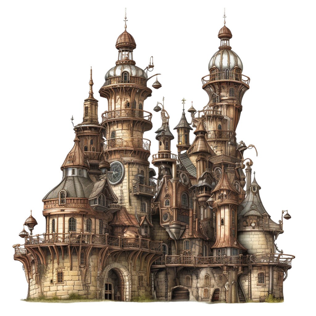 Steampunk Castles With Towers Clipart Instant Download Digital ...