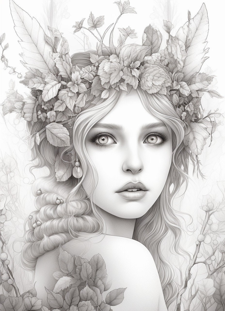 Beautiful Forest Fairy Girls Fantasy Coloring Pages Printable Adult ...