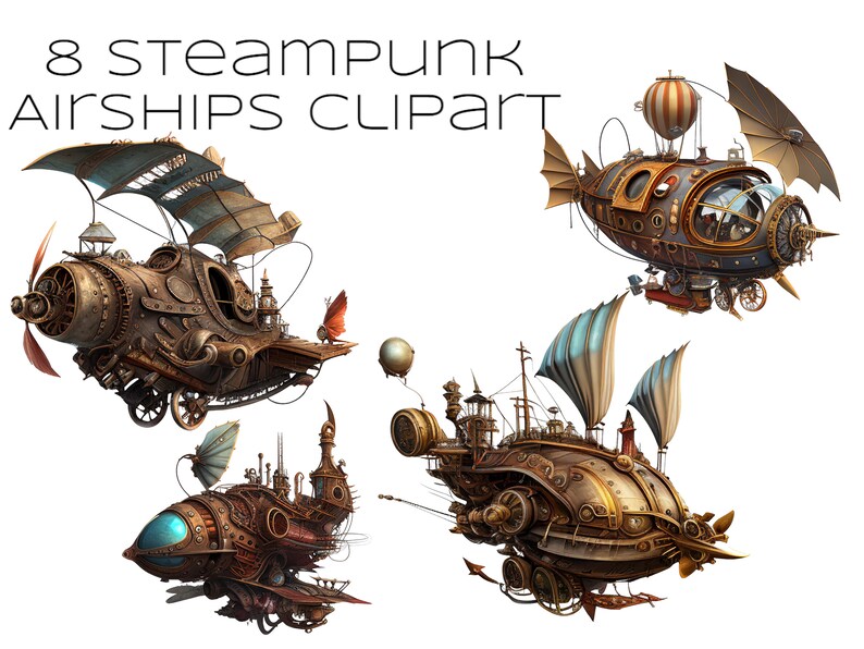 Steampunk Flying Machines Clipart, Steampunk Style, Steampunk Bundle ...