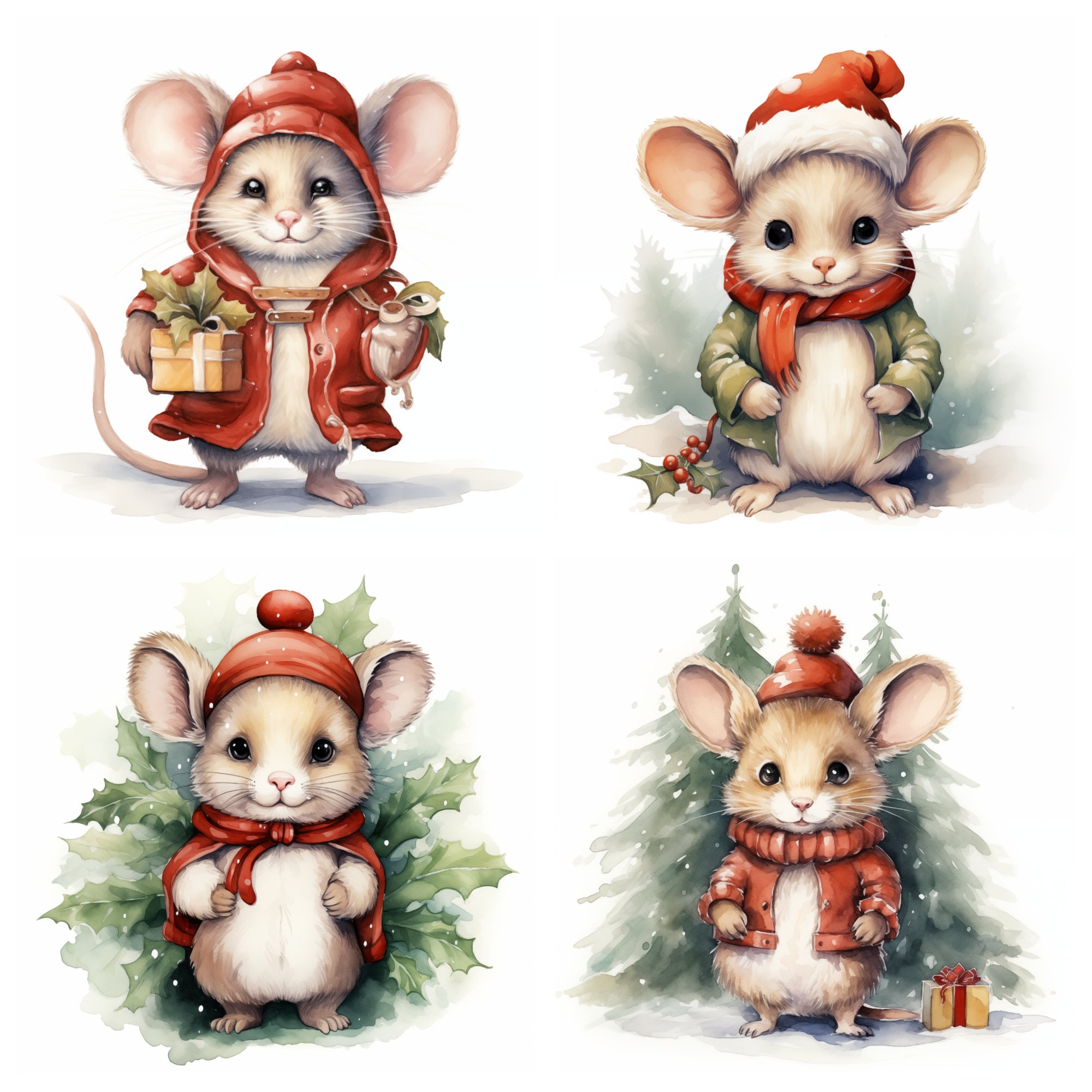 Christmas Mice Clipart Bundle Christmas Mouse - 16 High Quality Jpgs ...