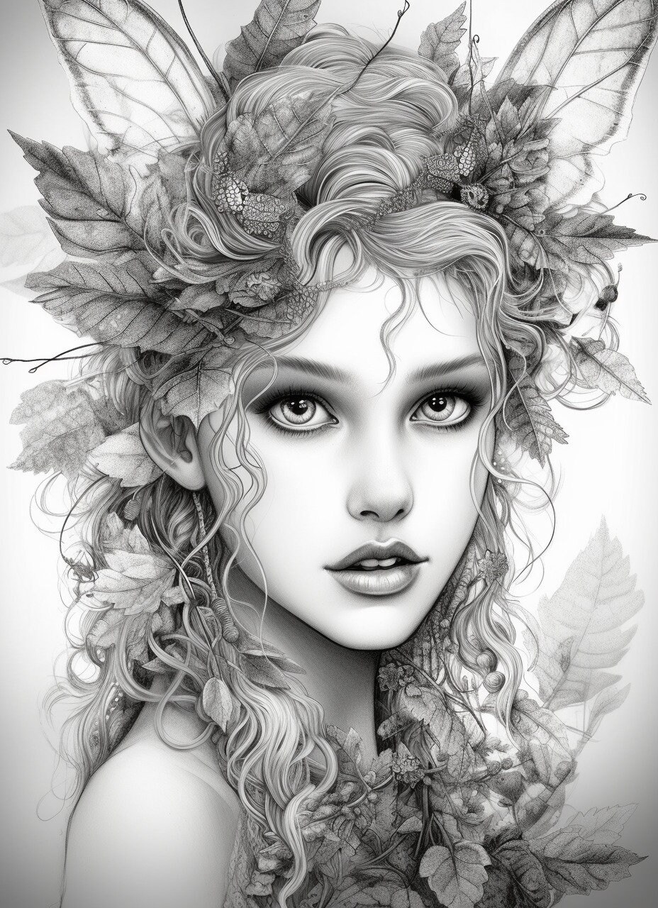 Beautiful Forest Fairy Girls Fantasy Coloring Pages Printable Adult ...