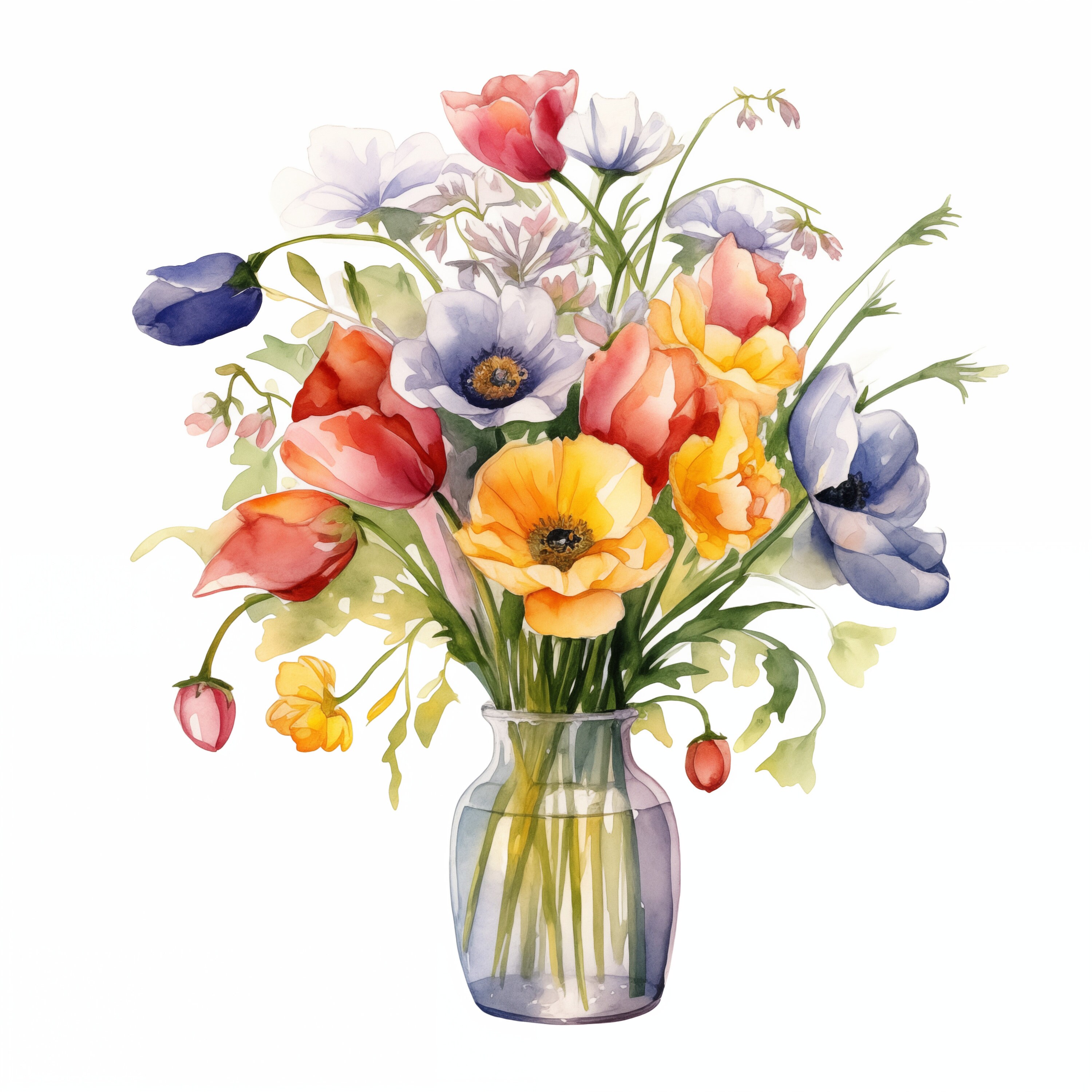 Vase of Flowers Clipart, Watercolor Digital Download, Flower Images ...