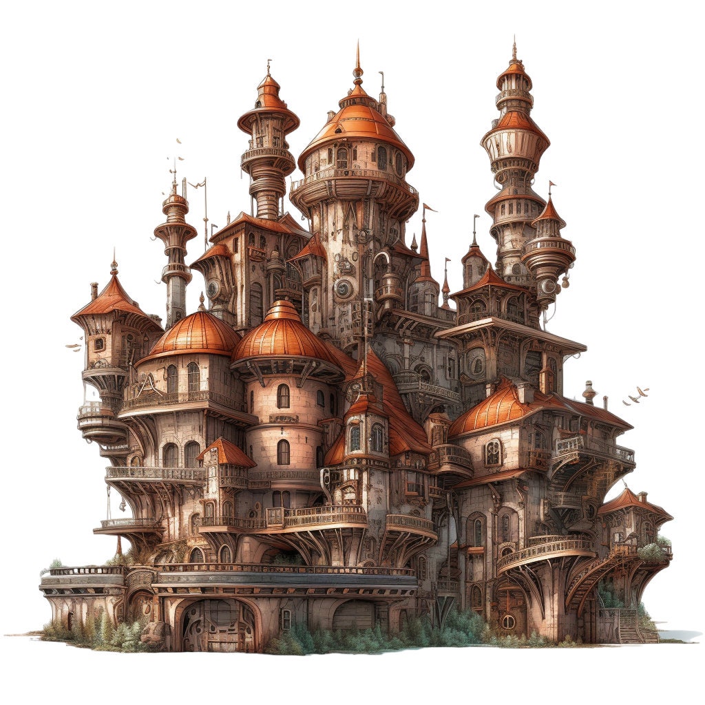 Steampunk Castles With Towers Clipart Instant Download Digital ...