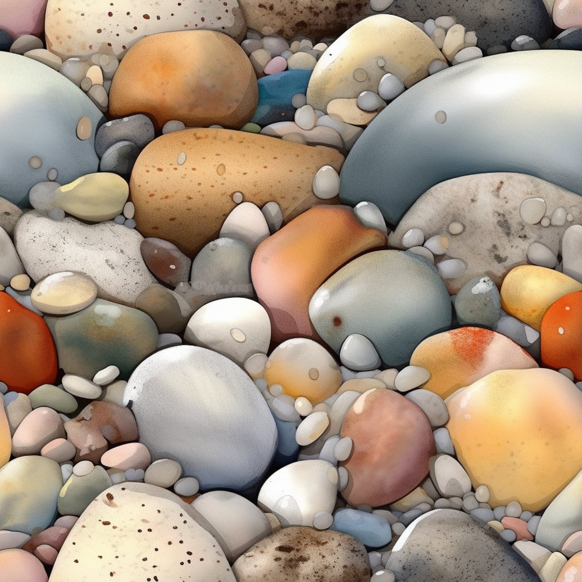 Watercolour Beach Pebble Seamless Digital Tile Pattern Beach Pebble ...