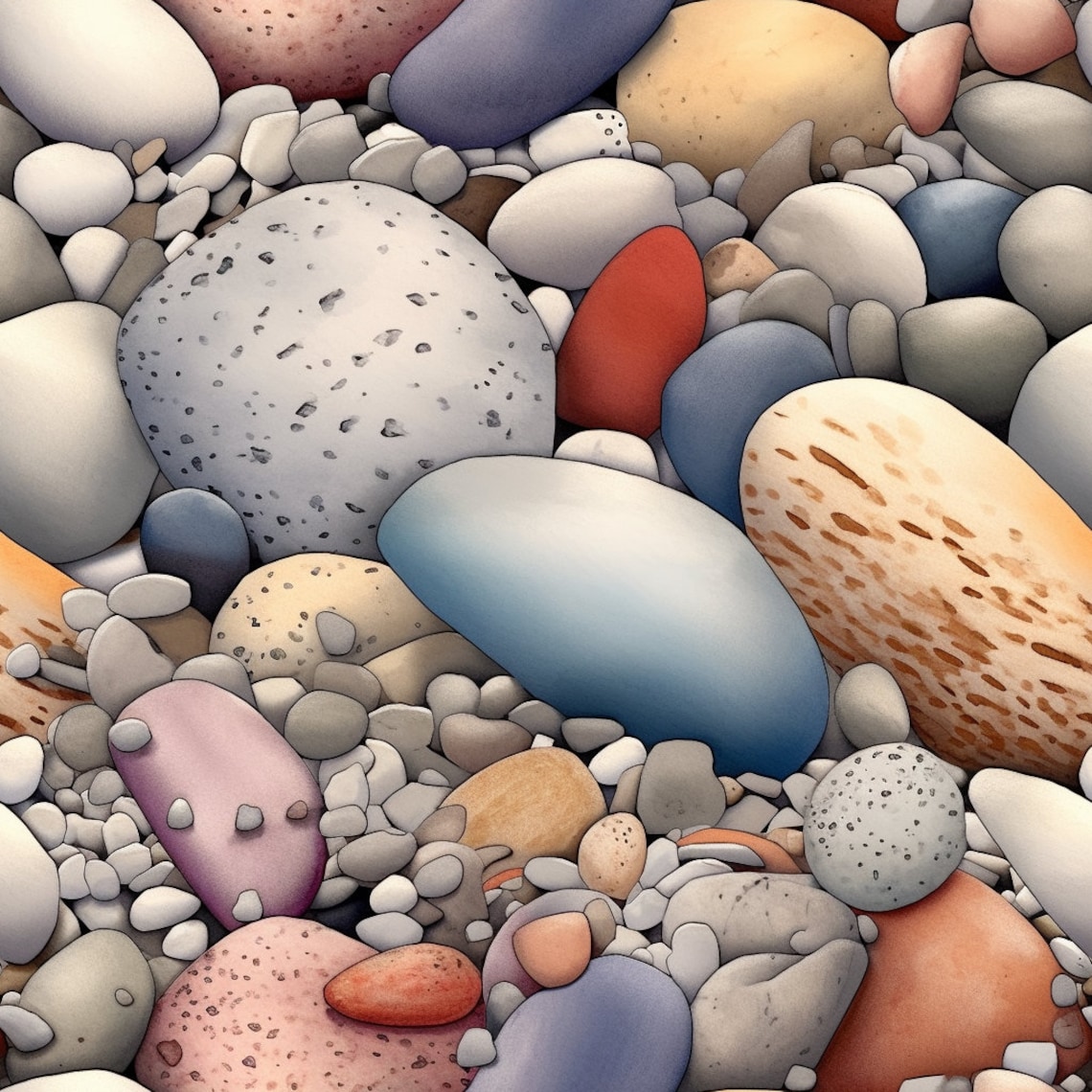 Watercolour Beach Pebble Seamless Digital Tile Pattern Beach Pebble ...
