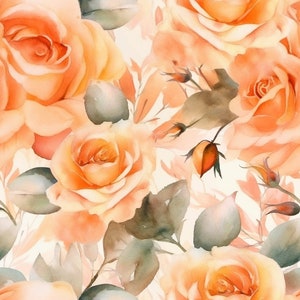 Watercolor Peach Roses Digital Paper Seamless Designs Ten Colorful ...