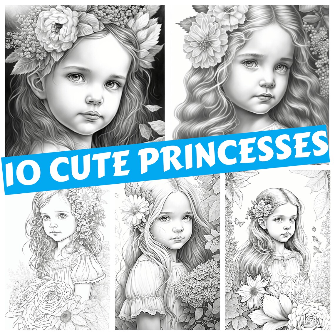 10 Cute Floral Princess Girls Coloring Pages Printable Adult Coloring ...
