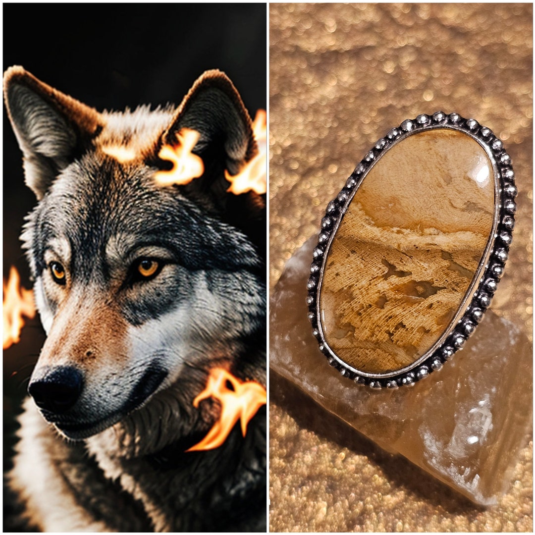 Fire Elemental Wolf Spirit Companion, Spirit Vessel Ring - Etsy