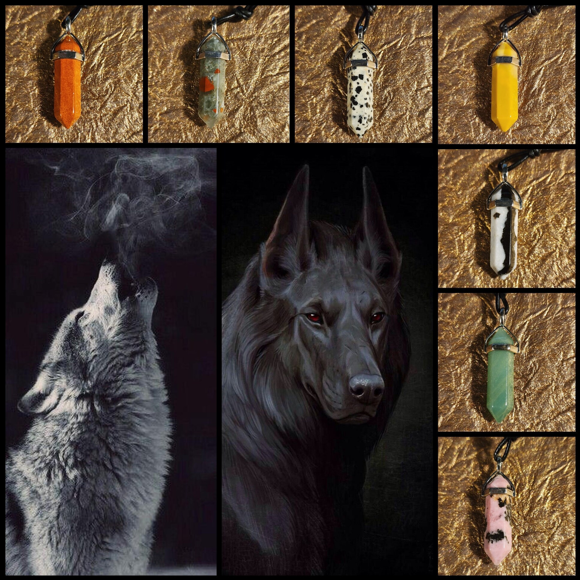 Grey Wolf Hellhound Hybrid Pup Spirits, CHOOSE from 7 Pups, Spirit Vessel Necklace