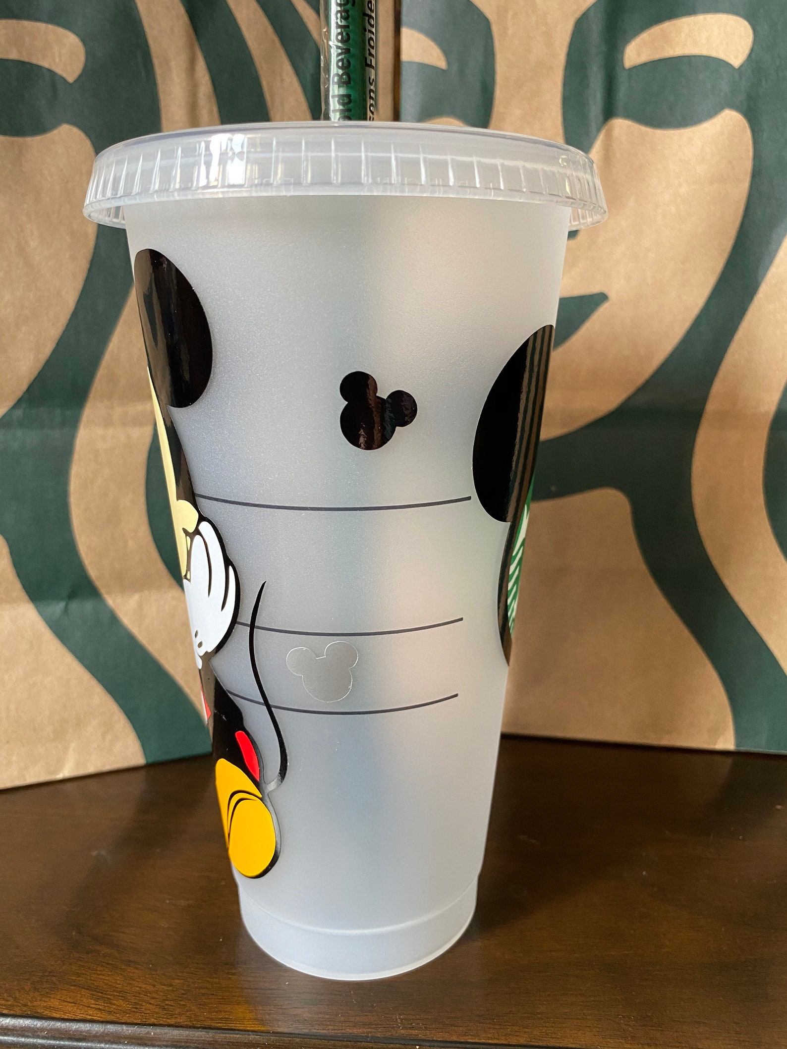 Custom Starbucks Mickey Mouse Venti Reusable Cold Cup 24oz With Lid and ...