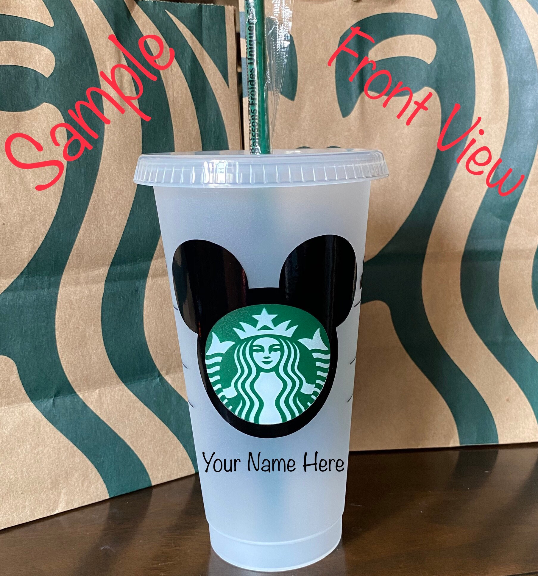 Custom Starbucks Mickey Mouse Venti Reusable Cold Cup 24oz With Lid and ...
