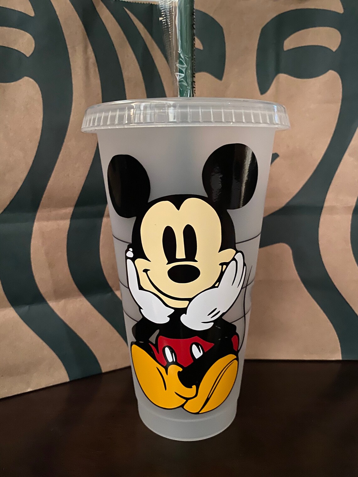 Custom Starbucks Mickey Mouse Venti Reusable Cold Cup 24oz With Lid and ...