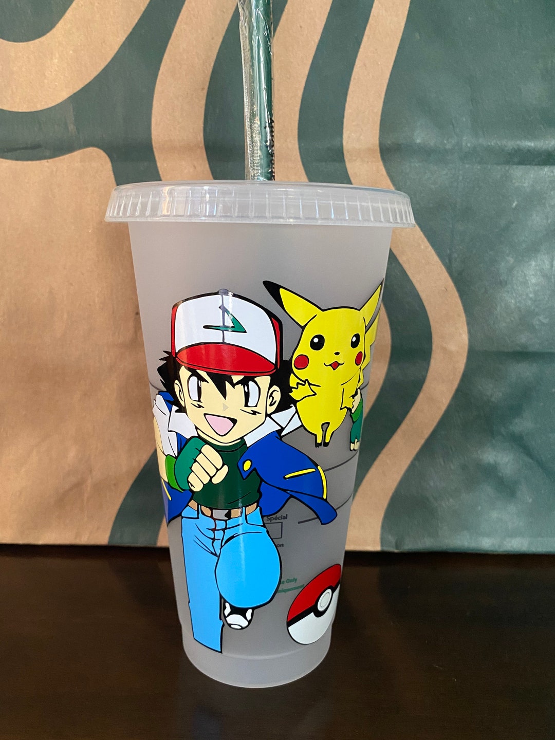 Custom Starbucks Pokemon Pikachu and Ash Reusable Cold Cup 24oz With ...