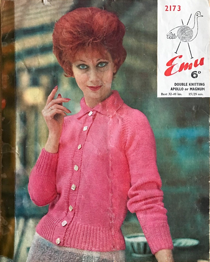 Vintage Knitting Pattern EMU 2173 DK Cardigan With Collar - Etsy