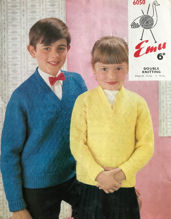 Vintage Knitting Pattern EMU 6050 Boy and Girl | Etsy