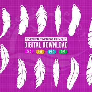 Feather Earring Bundle Digital Download, Necklace Pendant, Native ...