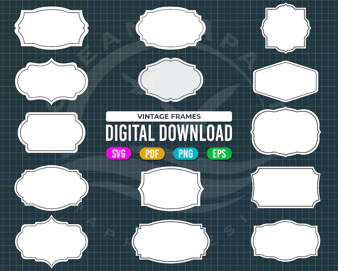 Bundle of 14 Vintage Frames, Signs, Vector SVG, Digital Download, Cut ...