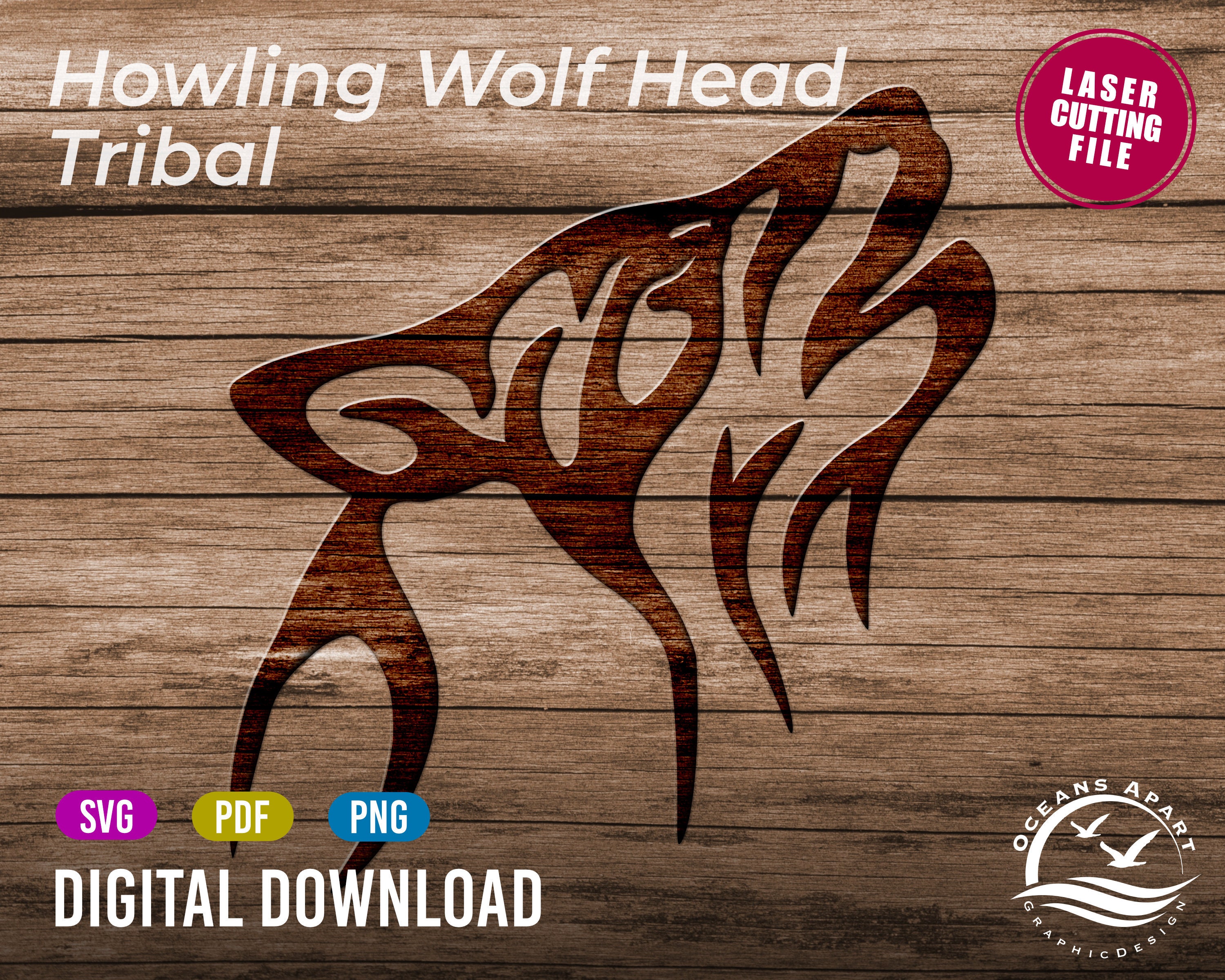 Howling Wolf Design, Digital Download, Glowforge Cut File, Laser ...