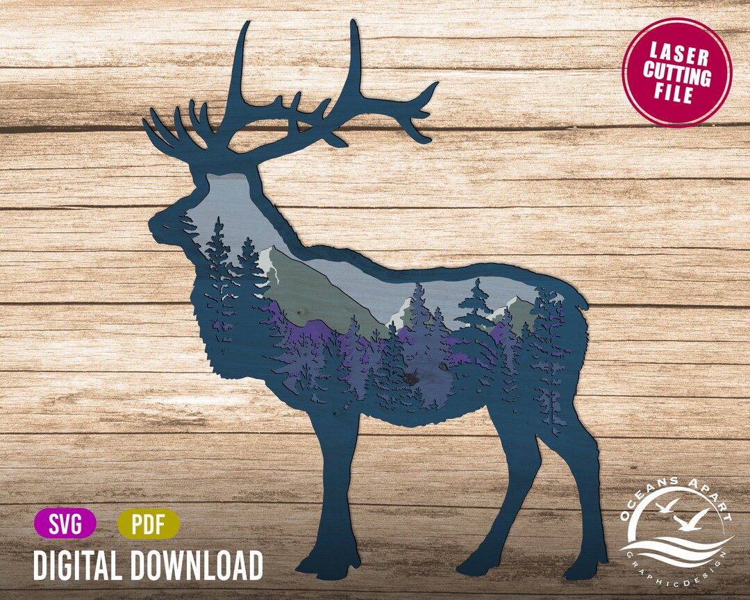 3D Layered Elk Animal Signs, Digital Download, Glowforge Cut File, Wall ...