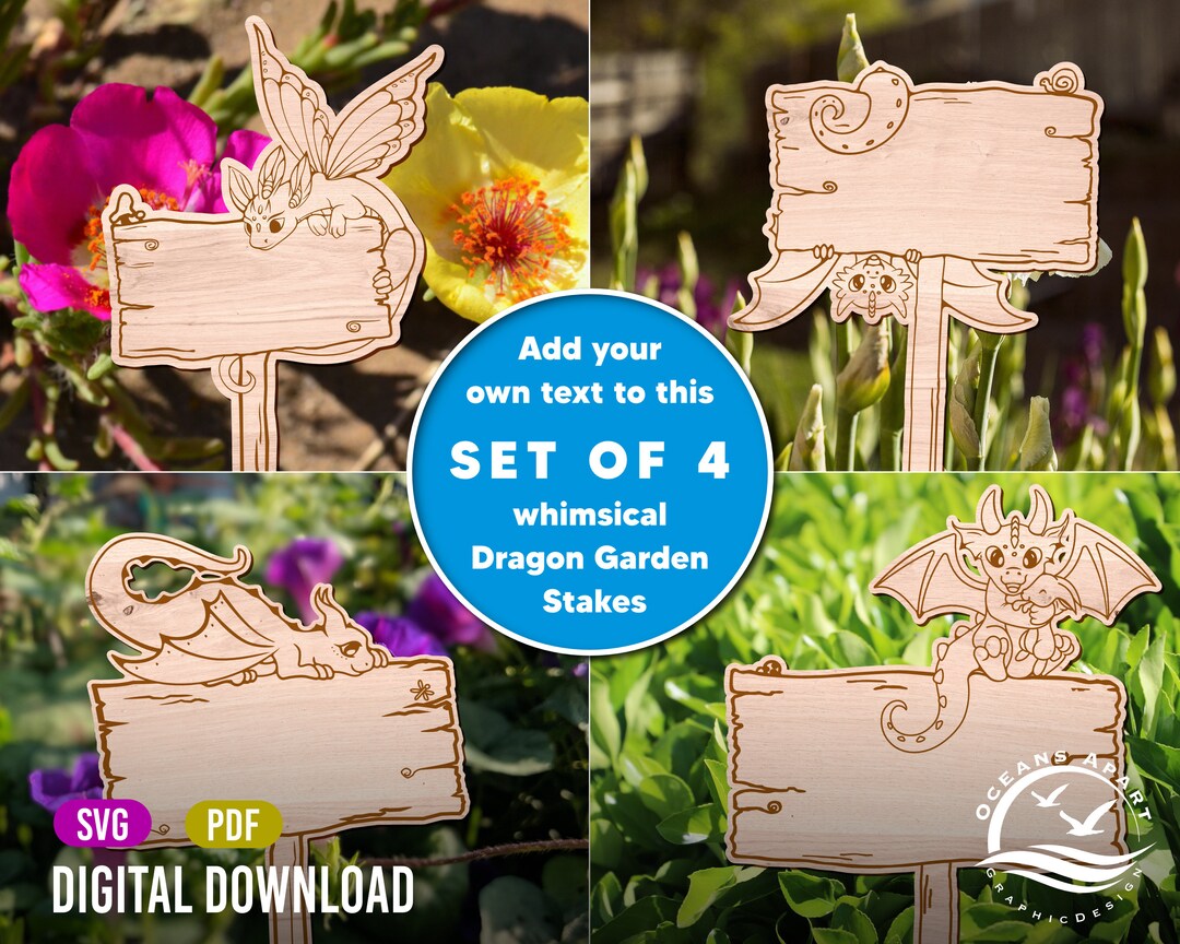 Dragon Garden Stake Bundle Digital Download, Glowforge Cut File, Laser ...
