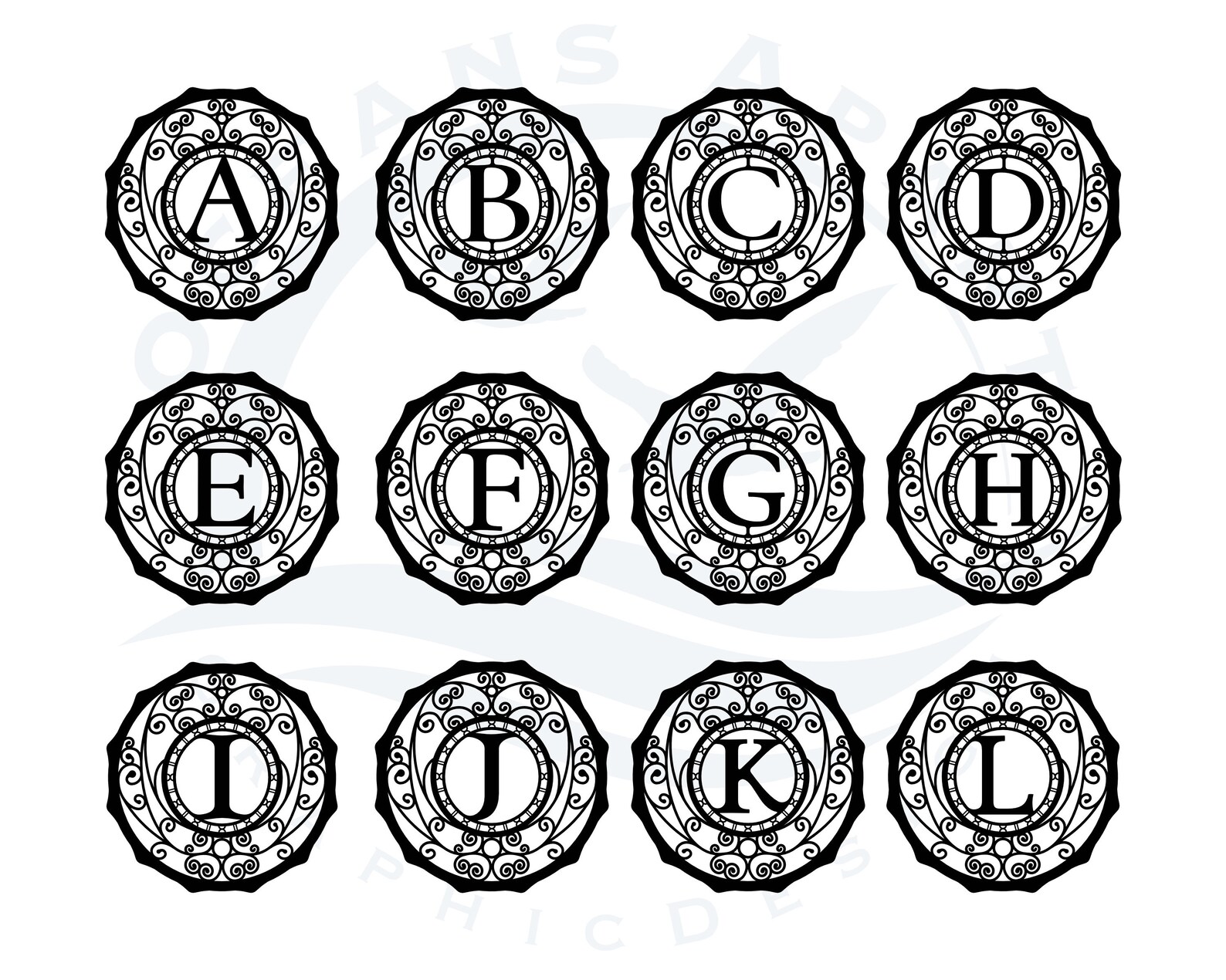 Filigree Monogram Wall Sign Digital Download SVG Silhouette - Etsy