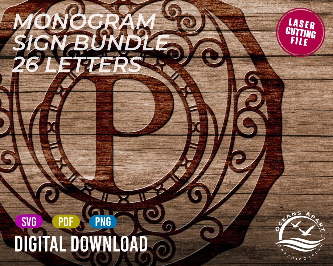 Filigree Monogram Wall Sign Digital Download, SVG, Silhouette ...