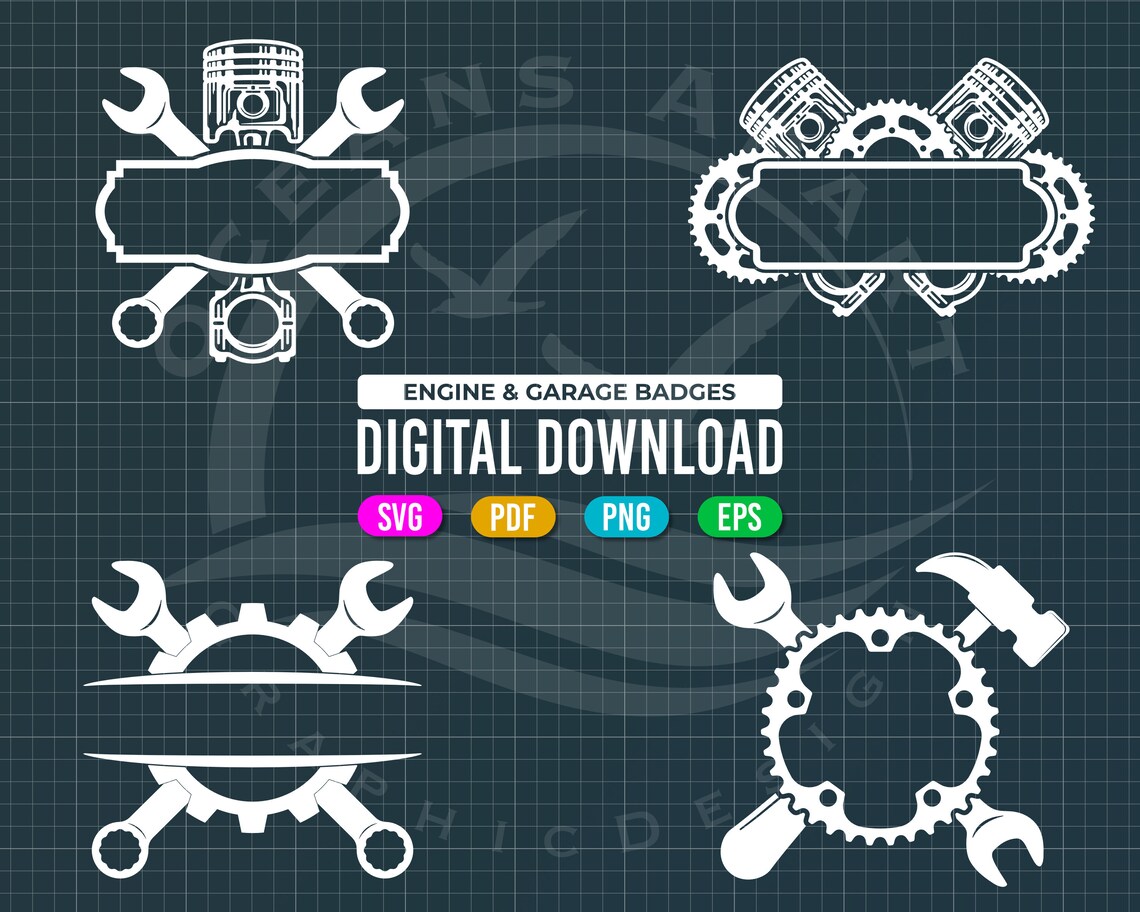 Bundle of 4 Garage Badges Vector SVG, Gift for Him, Dad, Digital ...