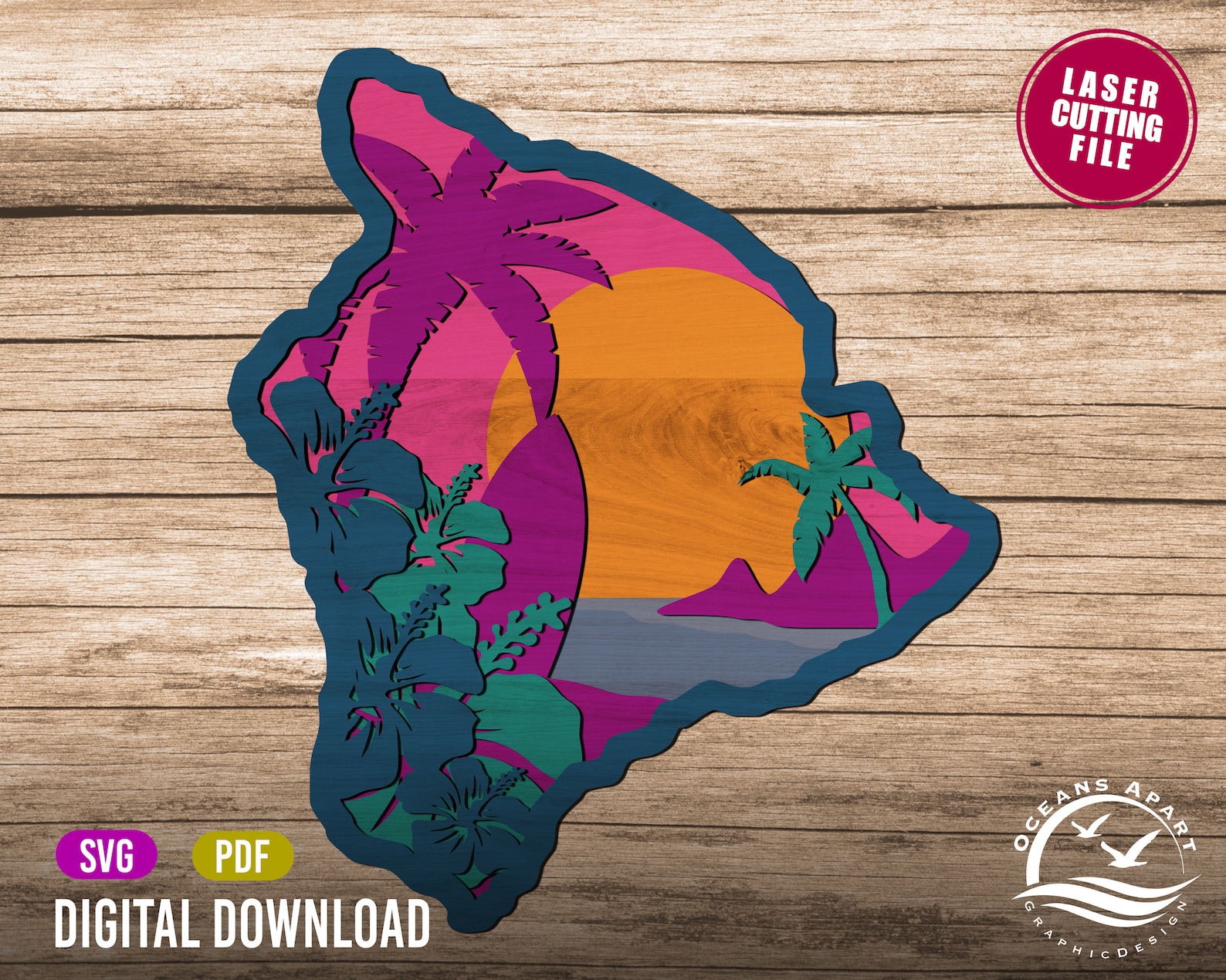 3D Layered Hawaii Big Island Sign Digital Download Glowforge - Etsy