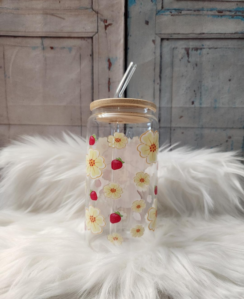 Strawberry Girl Glass Cup | 16oz Beer Can Glass With Lid and Glass ...
