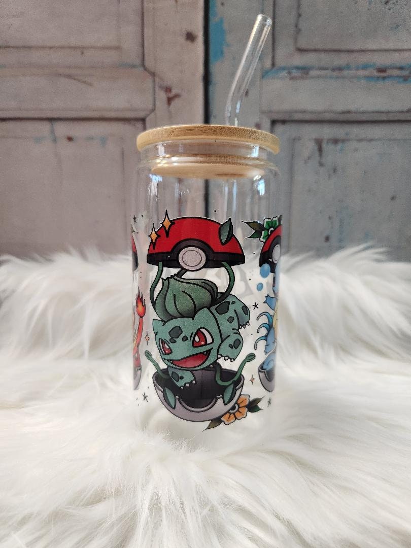 Pikachu and Friends Glass Cup | 16oz Beer Can Glass With Lid and Glass ...