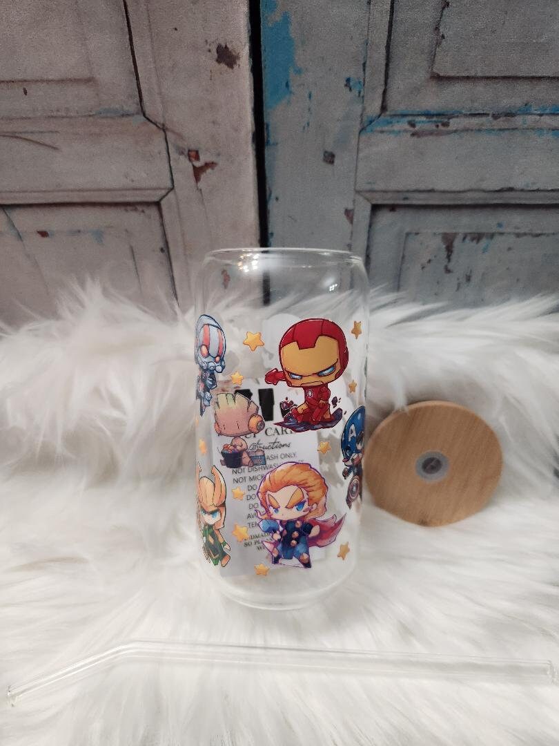 Little Marvel Superheroes Glass Cup | 16oz Beer Can Glass With Lid and ...