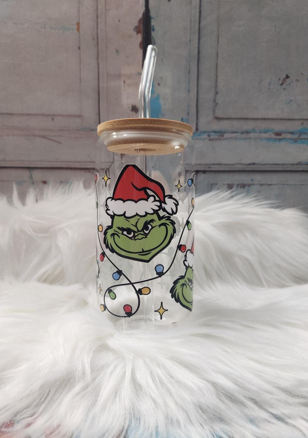 Green Monster With Christmas Lights Glass Cup | 16oz Beer Can Glass ...