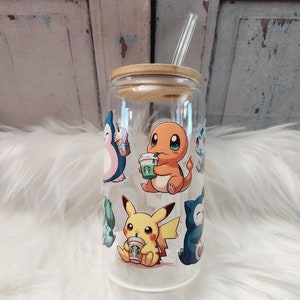 Pikachu and Friends Glass Cup | 16oz Beer Can Glass With Lid and Glass ...