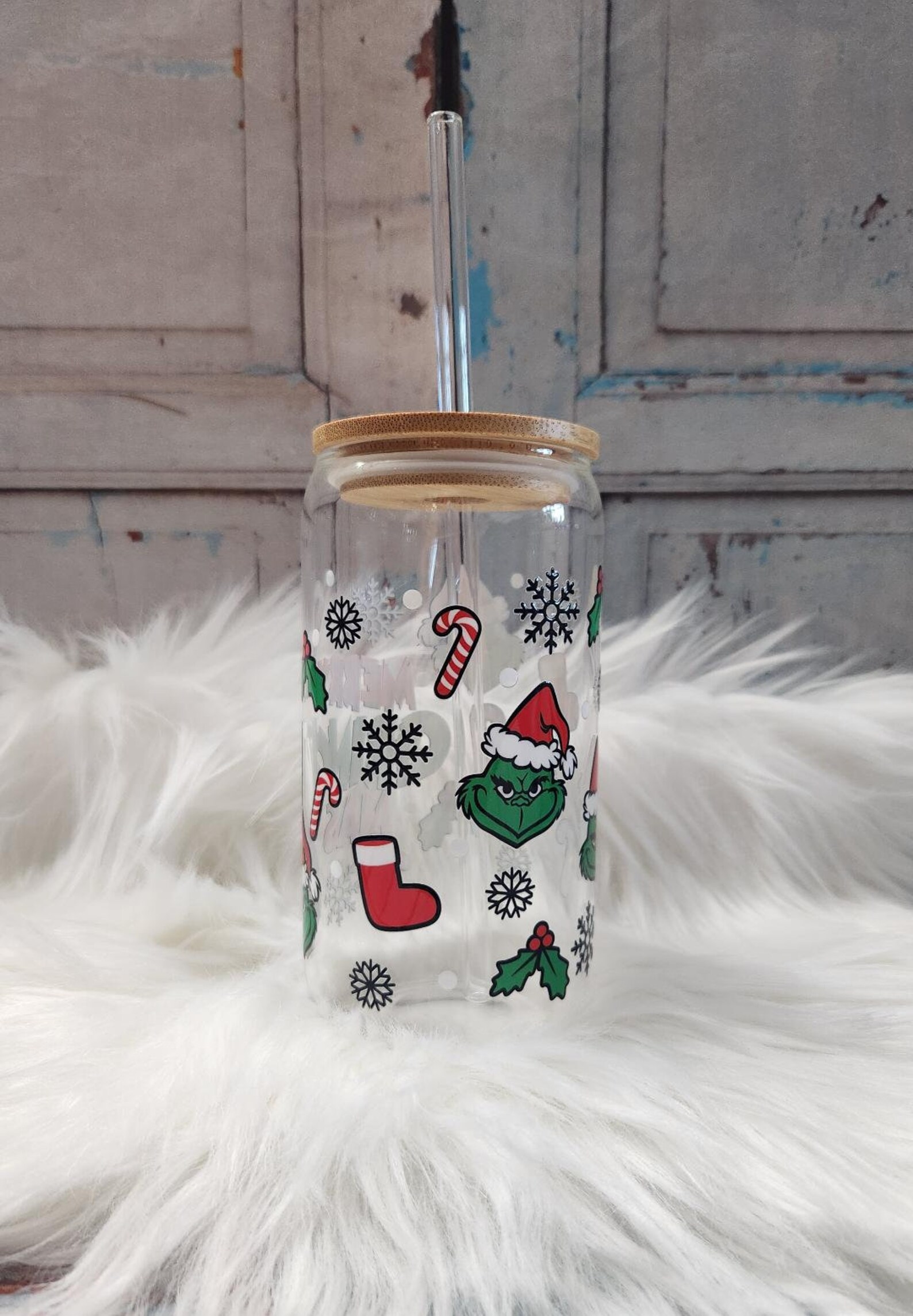 Merry Grinch Mas Glass Can 16oz Glass Cans With Lid and - Etsy