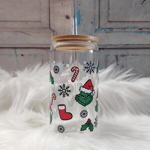 Merry Grinch Mas Glass Can 16oz Glass Cans With Lid and - Etsy