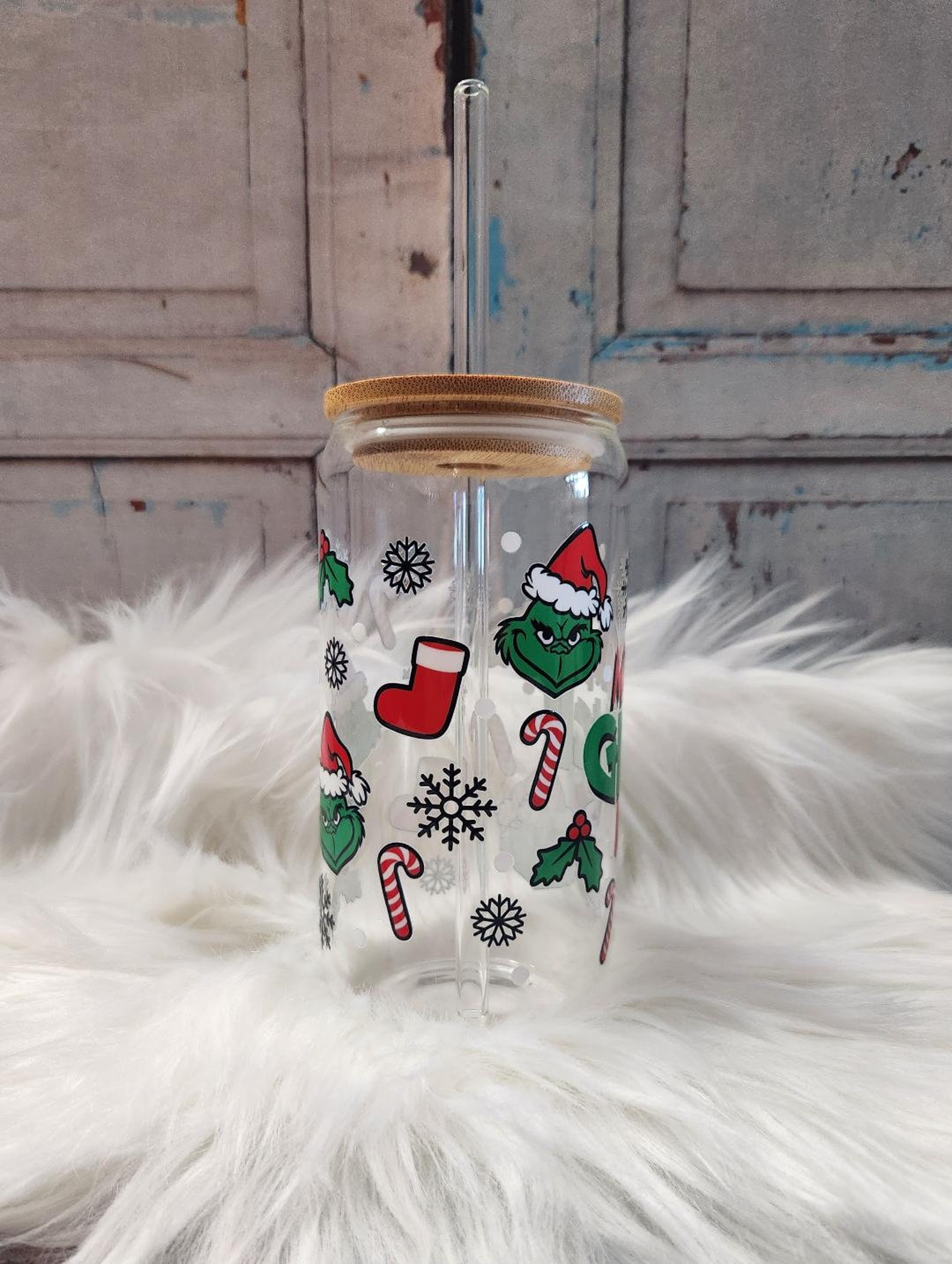 Merry Grinch Mas Glass Can 16oz Glass Cans With Lid and - Etsy