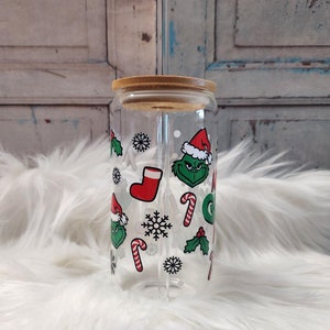 Merry Grinch Mas Glass Can 16oz Glass Cans With Lid and - Etsy