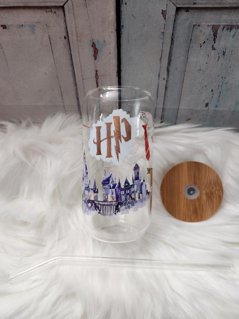 Wizard Theme Glass Cup | 16oz Beer Can Glass With Lid and Glass Straw ...