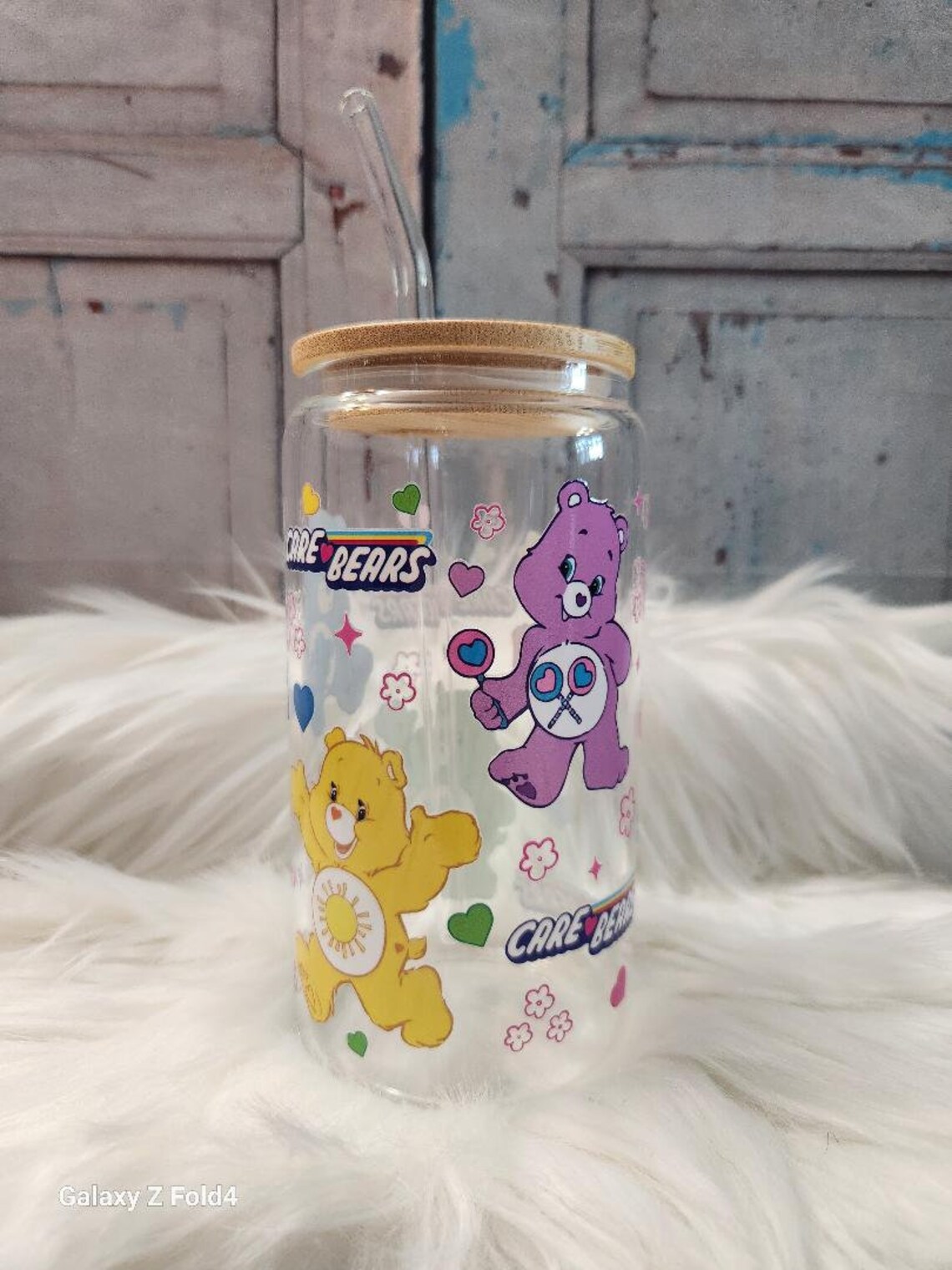 Care Bears Glass Cup 16oz Beer Can Glass With Lid and Glass Straw Glass ...