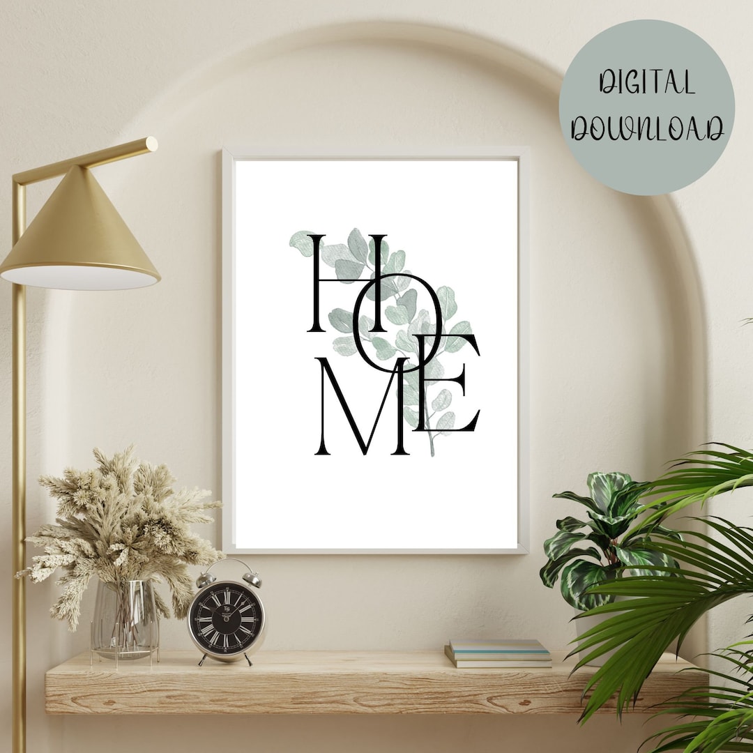 Home Typography Word Art | Wall Decor With Botanical Leaves ...