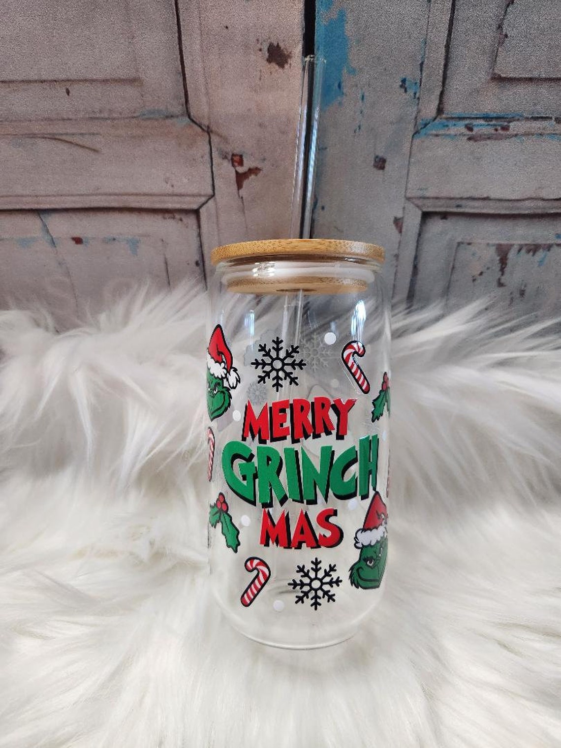 Merry Grinch Mas Glass Can 16oz Glass Cans With Lid and - Etsy