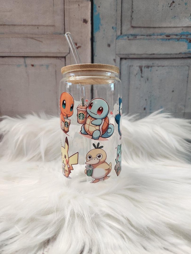 Pikachu and Friends Glass Cup | 16oz Beer Can Glass With Lid and Glass ...