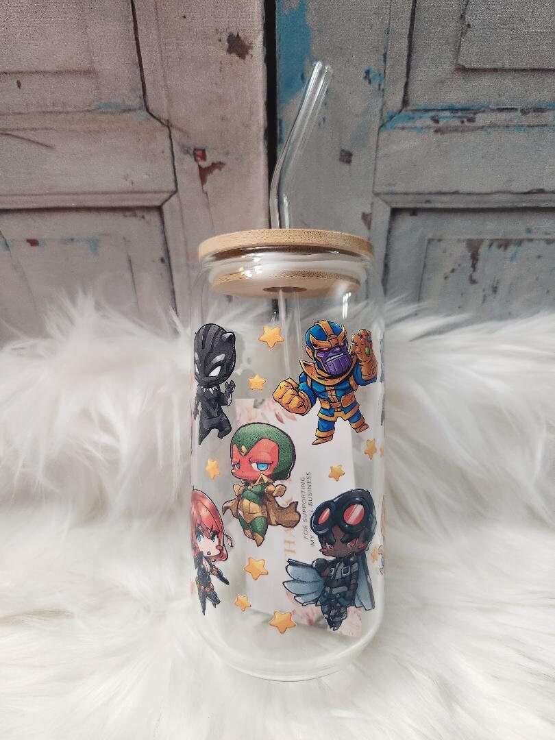 Little Marvel Superheroes Glass Cup 16oz Beer Can Glass With Lid and ...