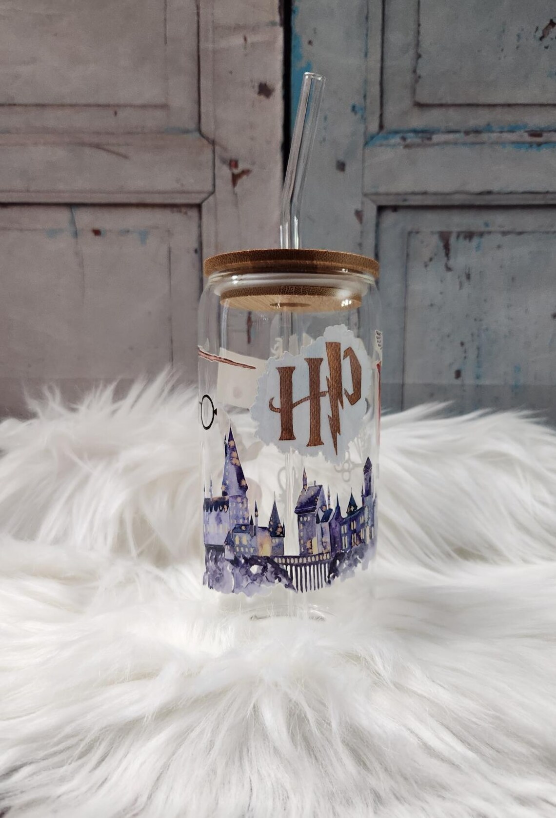Wizard Theme Glass Cup | 16oz Beer Can Glass With Lid and Glass Straw ...