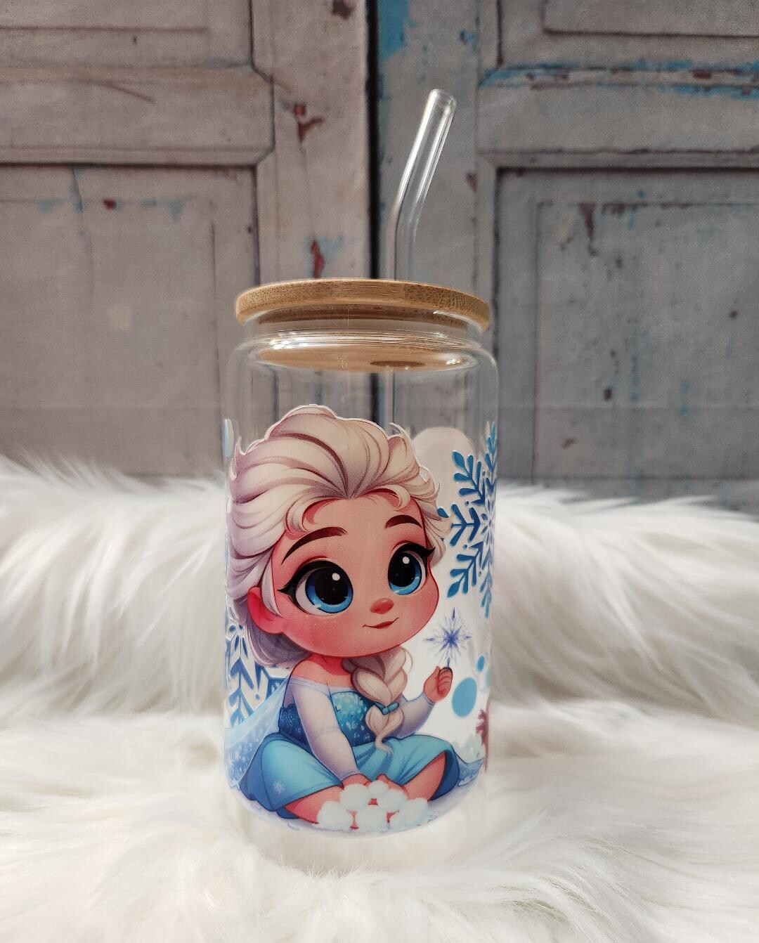 Baby Elsa and Anna Frozen Glass Cup | 16oz Beer Can Glass With Lid and ...