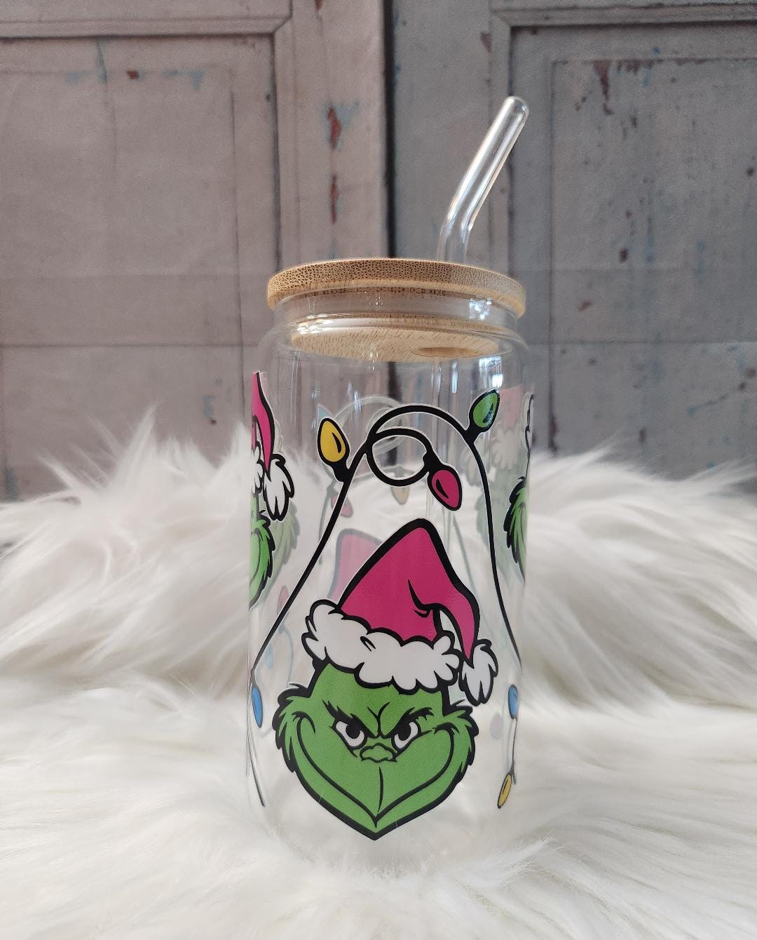 Green Monster With Christmas Lights Glass Cup | 16oz Beer Can Glass ...