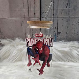 Spiderman Glass Cup | 16oz Beer Can Glass With Lid and Glass Straw ...
