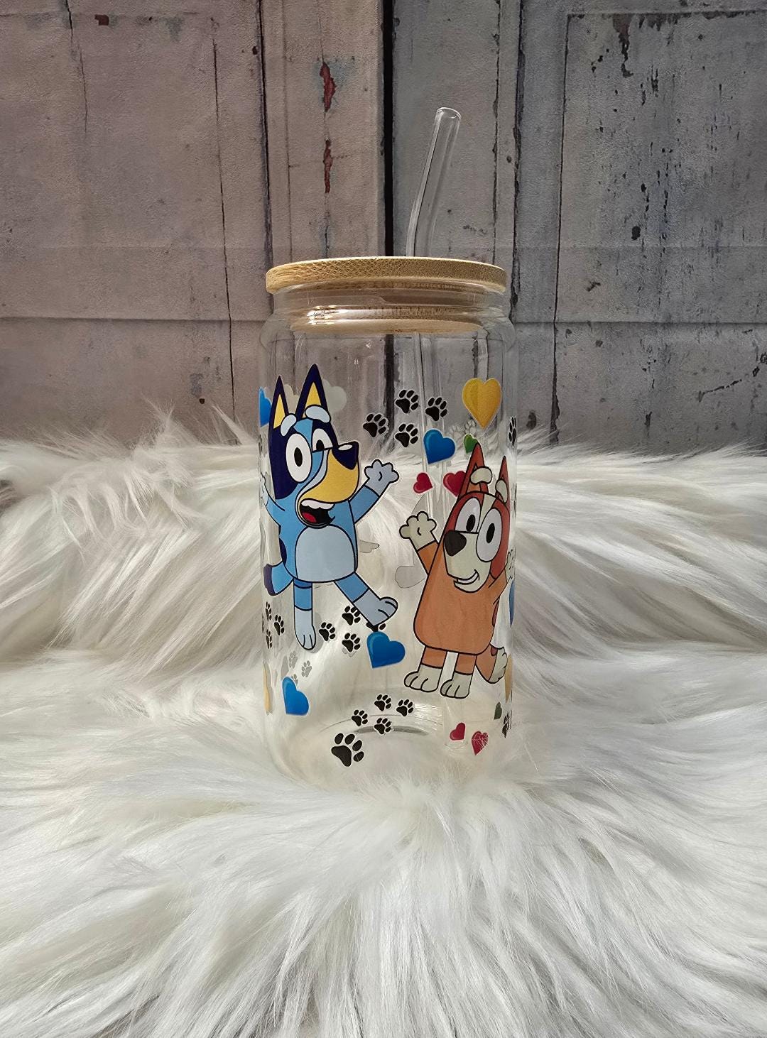 Bluey and Bingo Glass Cup | 16oz Beer Can Glass With Lid and Glass ...