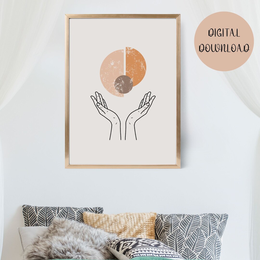 Hand Drawn Outline W/boho Geometric Shape Minimalist Wall Art Boho Art ...